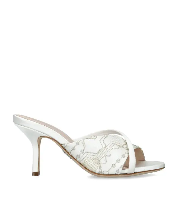 Rodo Embroidered Mabella 55 Heeled Mules - Beige