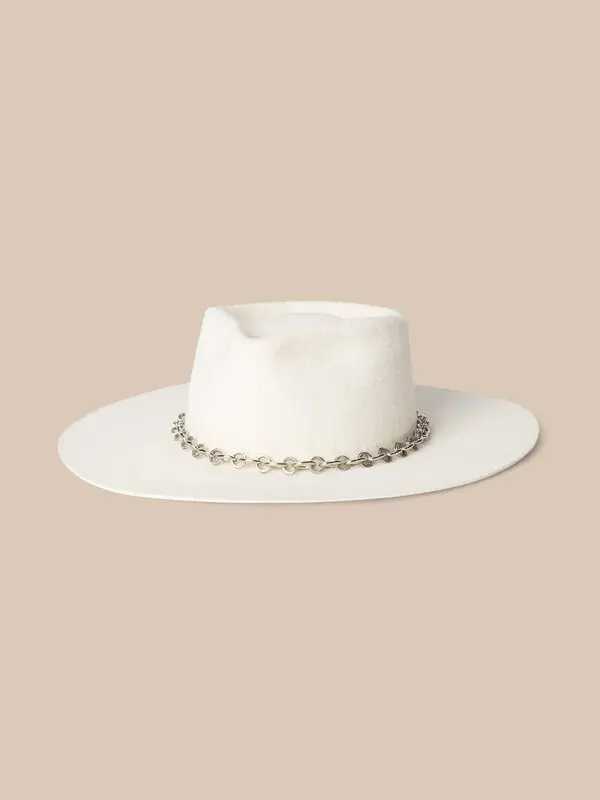 L'Agence Umbra Wide Brim Felt Velour Hat - White