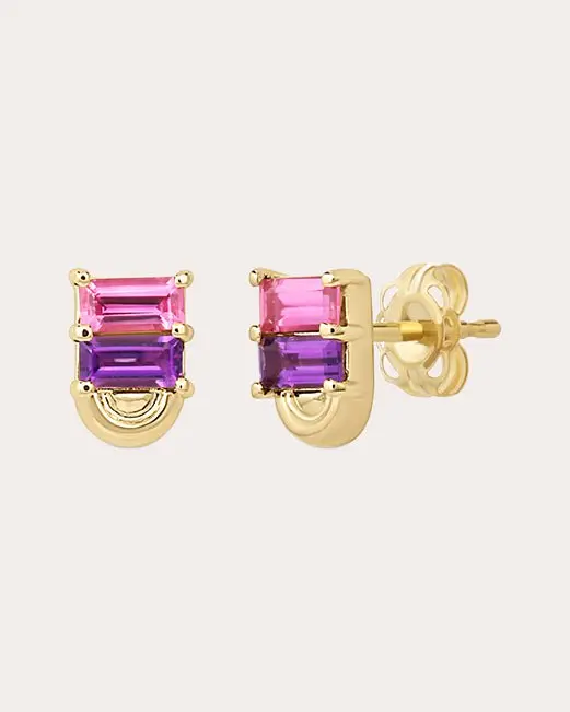 PARKFORD Amethyst And Sapphire Cosmos Arc Stud Earrings - Pink