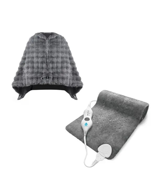 PURSONIC Heated Poncho Shawl & Xl Full Body Heating Pad - Grey