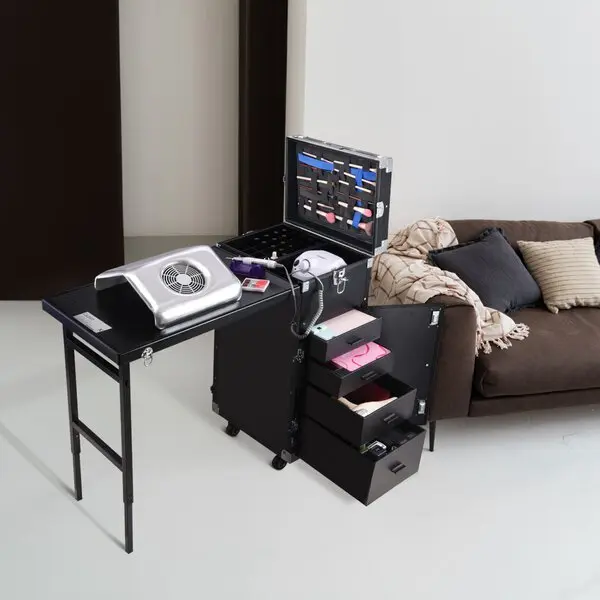 BYOOTIQUE Aluminum Rolling Makeup Train Case With Table