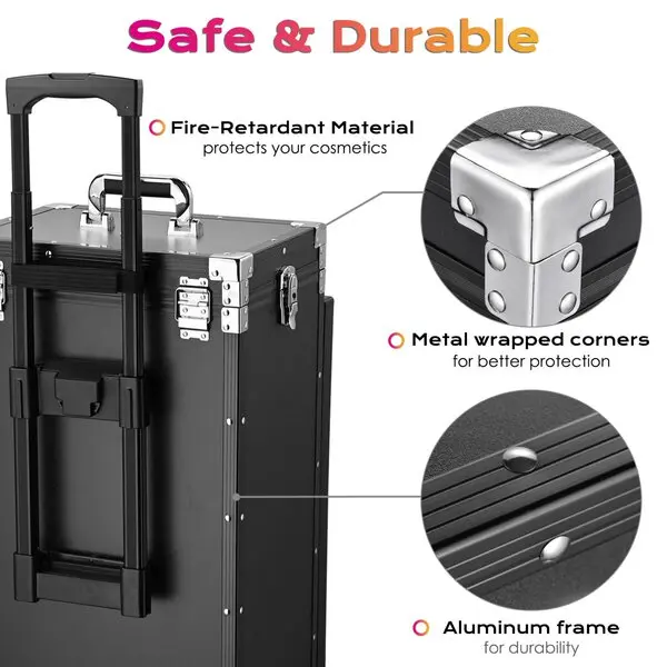 BYOOTIQUE Aluminum Rolling Makeup Train Case With Table