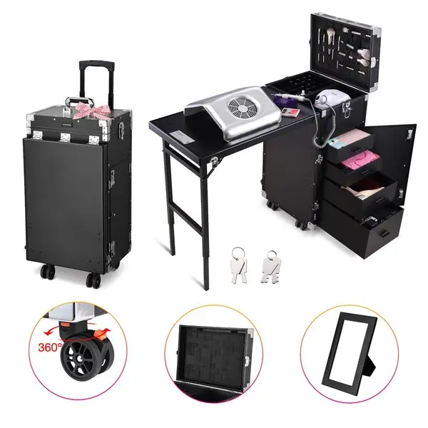 BYOOTIQUE Aluminum Rolling Makeup Train Case With Table