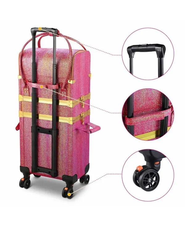 BYOOTIQUE Gold Makeup Train Case Lockable Rolling Cosmetic Trolley Storage