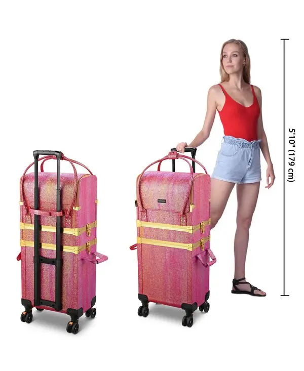 BYOOTIQUE Gold Makeup Train Case Lockable Rolling Cosmetic Trolley Storage