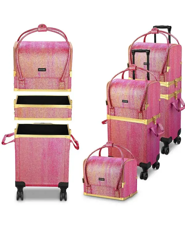 BYOOTIQUE Gold Makeup Train Case Lockable Rolling Cosmetic Trolley Storage