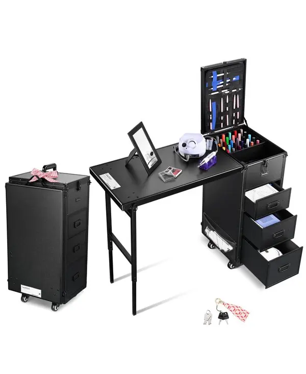 BYOOTIQUE Nail Desk Mobile Station Rolling Makeup Manicure Table Nail Artist - Fleximod Black