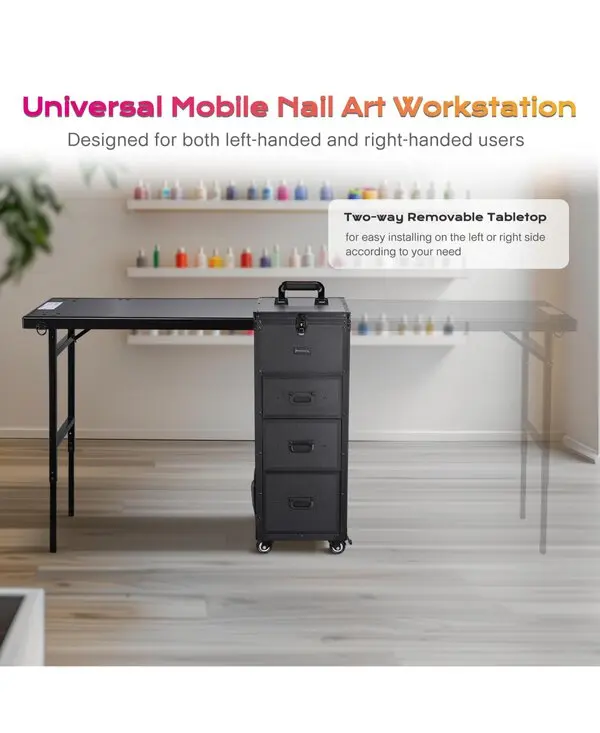 BYOOTIQUE Nail Desk Mobile Station Rolling Makeup Manicure Table Nail Artist