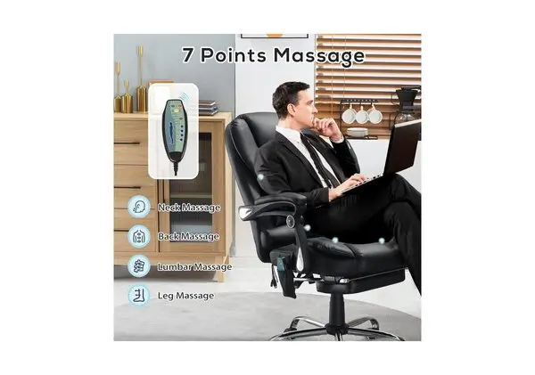 AECOJOY Office Chair With 7 Points Vibration Massage&heat Functions - Black