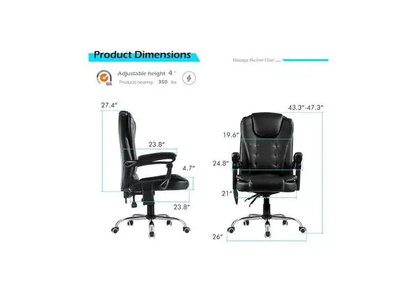 AECOJOY Office Chair With 7 Points Vibration Massage&heat Functions - Black