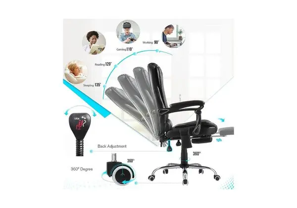 AECOJOY Office Chair With 7 Points Vibration Massage&heat Functions - Black