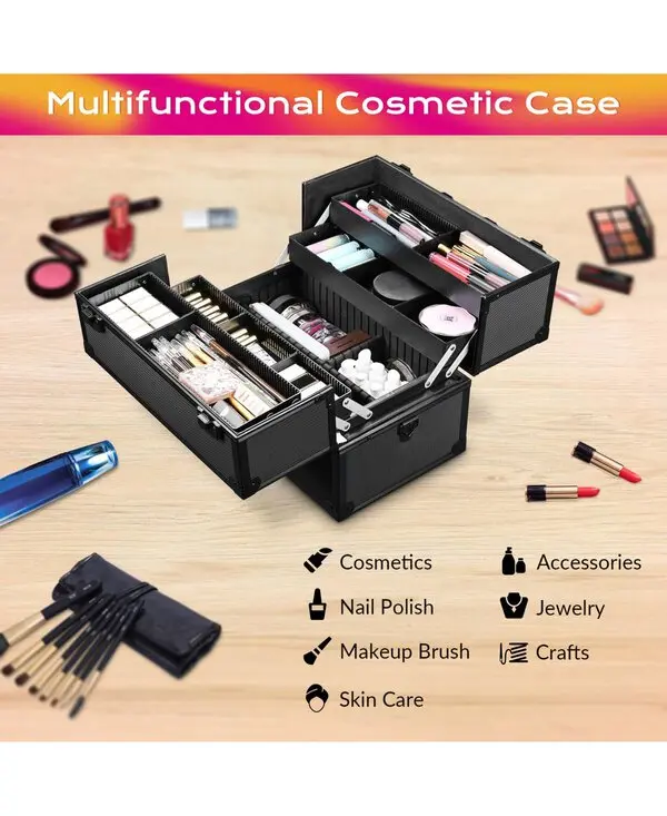 BYOOTIQUE 14"x8"x10" Lockable Abs Aluminum Cosmetic Makeup Case Box Train