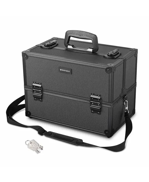 BYOOTIQUE 14"x8"x10" Lockable Abs Aluminum Cosmetic Makeup Case Box Train