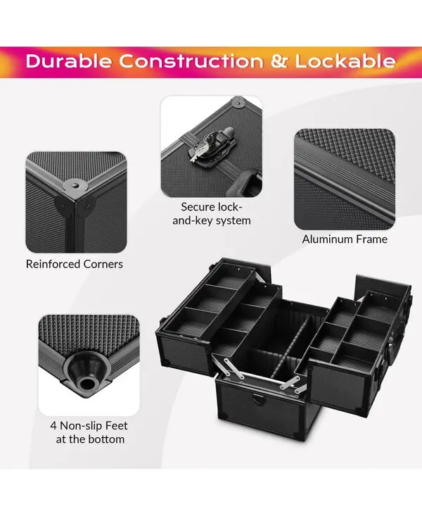BYOOTIQUE 14"x8"x10" Lockable Abs Aluminum Cosmetic Makeup Case Box Train