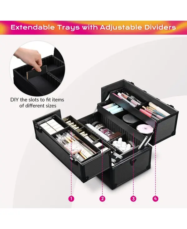 BYOOTIQUE 14"x8"x10" Lockable Abs Aluminum Cosmetic Makeup Case Box Train