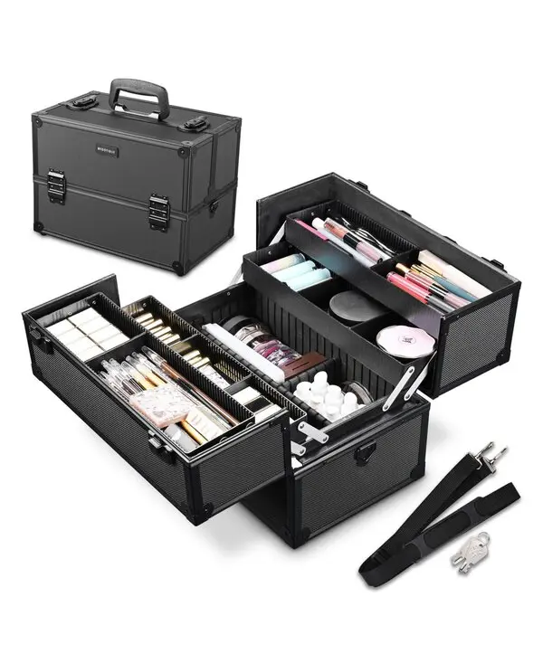 BYOOTIQUE 14"x8"x10" Lockable Abs Aluminum Cosmetic Makeup Case Box Train