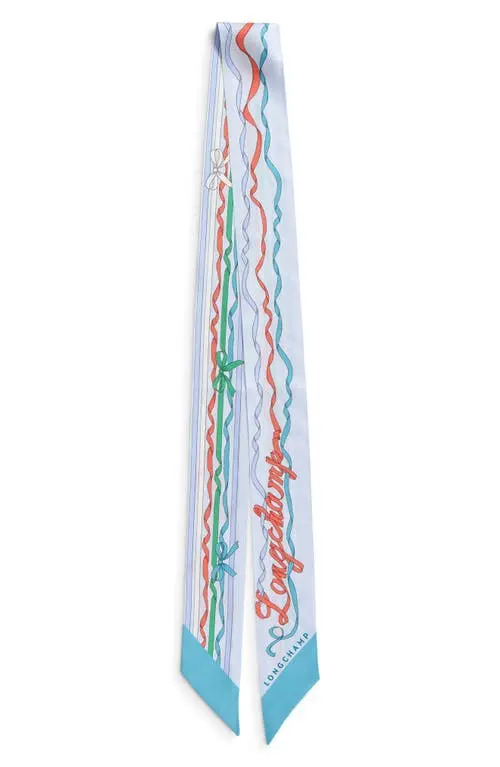 Longchamp Ribbon Print Silk Bandana Scarf