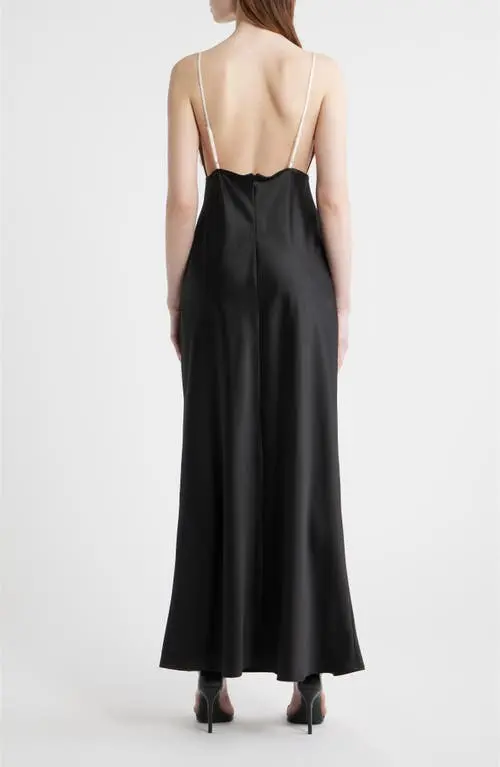 WAYF Ottilie Lace Bodice Open Back Satin Gown - Black