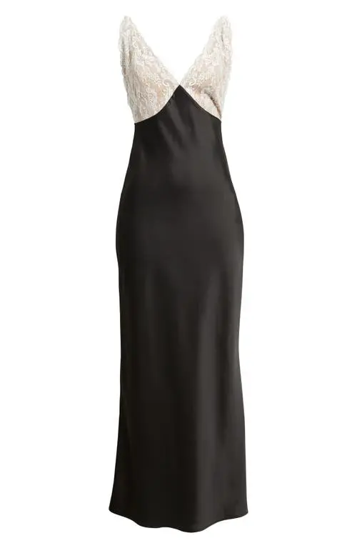 WAYF Ottilie Lace Bodice Open Back Satin Gown - Black