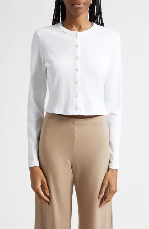 LESET Nando Button-up Crewneck Cardigan - White