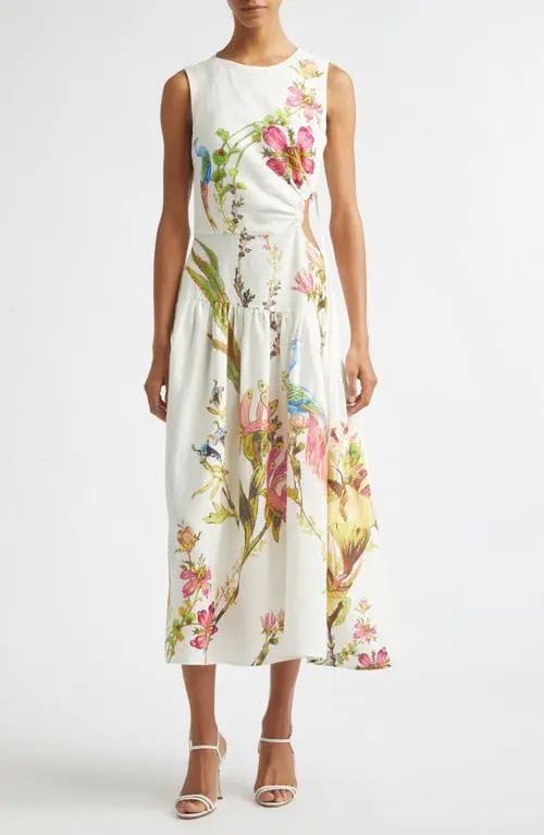 REISS Bianca Placed Floral Linen Dress
