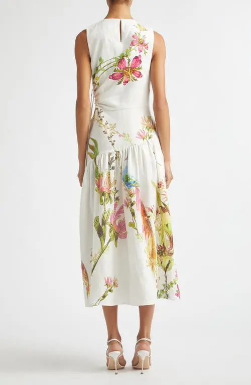 REISS Bianca Placed Floral Linen Dress