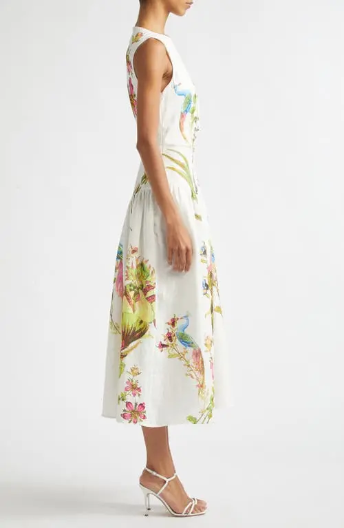 REISS Bianca Placed Floral Linen Dress
