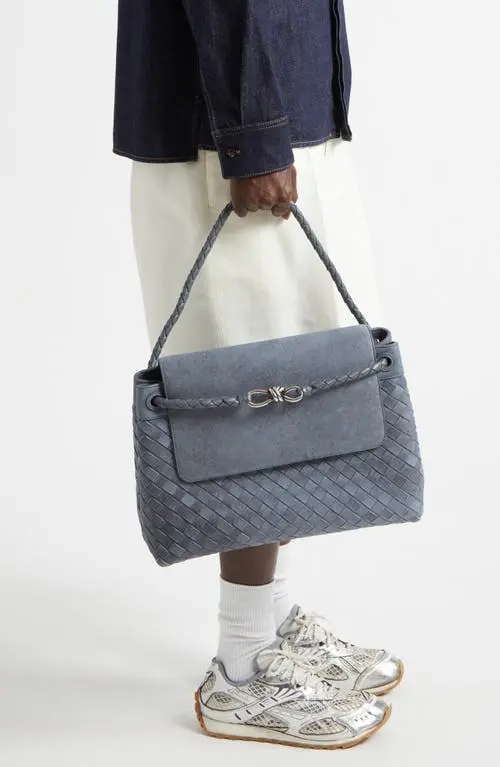 Bottega Veneta Andiamo Intrecciato Suede Messenger Bag - Cloudy Indigo