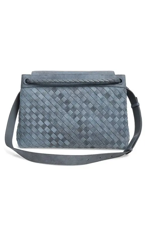 Bottega Veneta Andiamo Intrecciato Suede Messenger Bag - Cloudy Indigo