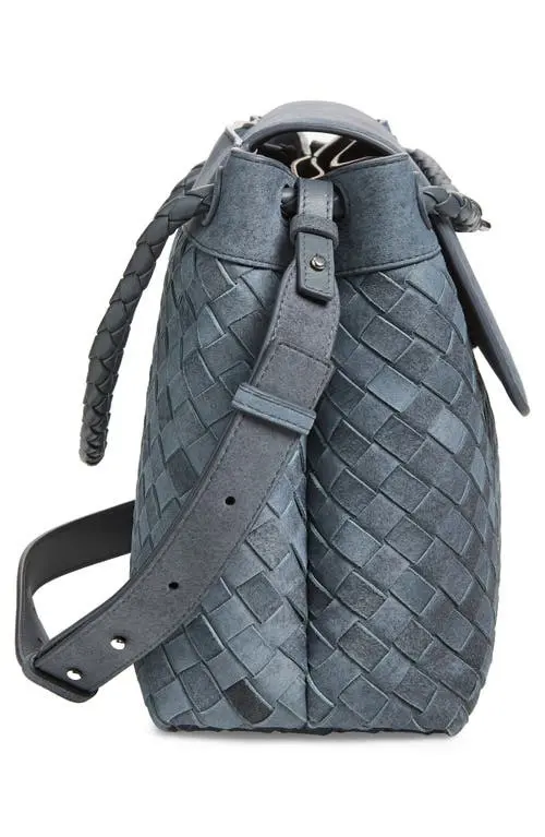 Bottega Veneta Andiamo Intrecciato Suede Messenger Bag - Cloudy Indigo