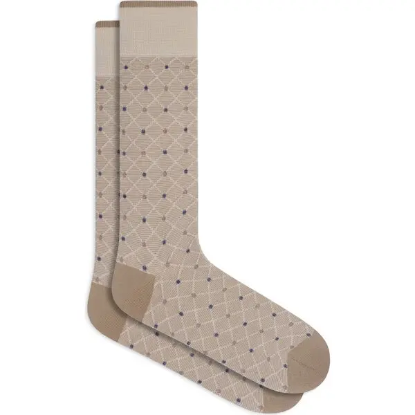 Bugatchi Diamond Grid Mercerized Cotton Blend Dress Socks - Sand