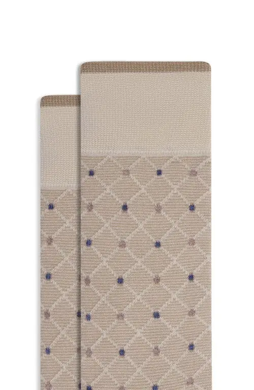 Bugatchi Diamond Grid Mercerized Cotton Blend Dress Socks - Sand