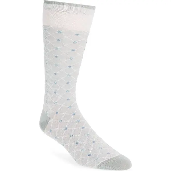 Bugatchi Diamond Grid Mercerized Cotton Blend Dress Socks - Stone