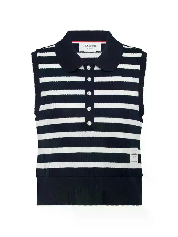 Thom Browne Striped Sleeveless Polo - Blue