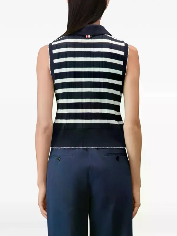 Thom Browne Striped Sleeveless Polo - Blue