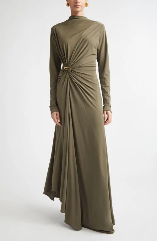 Bottega Veneta Long Sleeve Crepe Jersey Maxi Dress - Camo