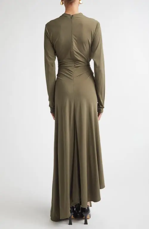 bottega veneta jersey dress Gathered embellished crepe-jersey midi dress - brown