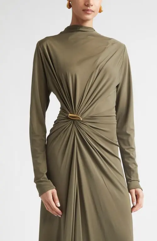 Bottega Veneta Long Sleeve Crepe Jersey Maxi Dress - Camo