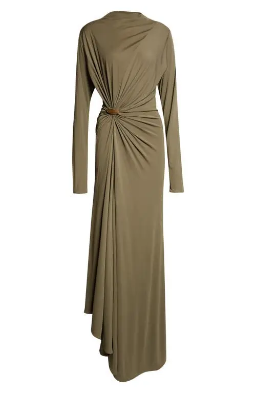Bottega Veneta Long Sleeve Crepe Jersey Maxi Dress - Camo