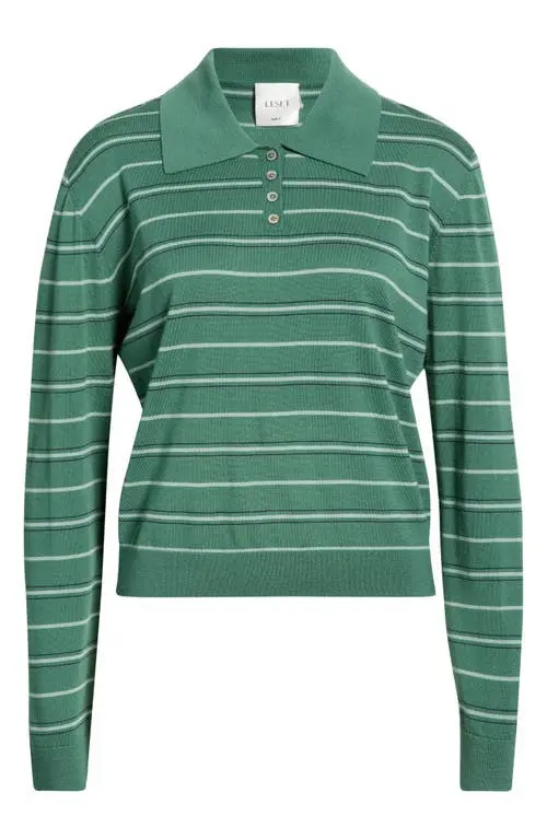LESET James Stripe Merino Wool Polo - Basil Stripe