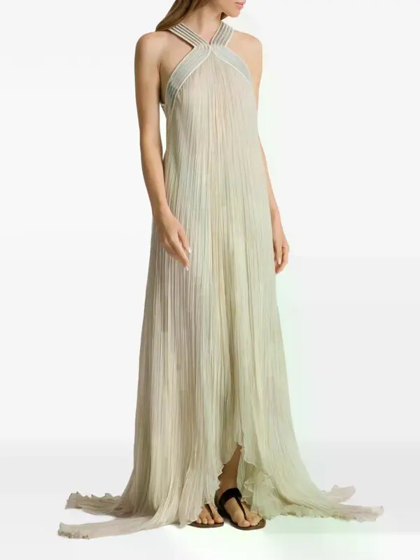 Alberta Ferretti Pleated Open-back Dress - Grey
