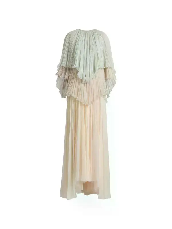 Alberta Ferretti Pleated Ruffled Maxi Dress - Neutrals