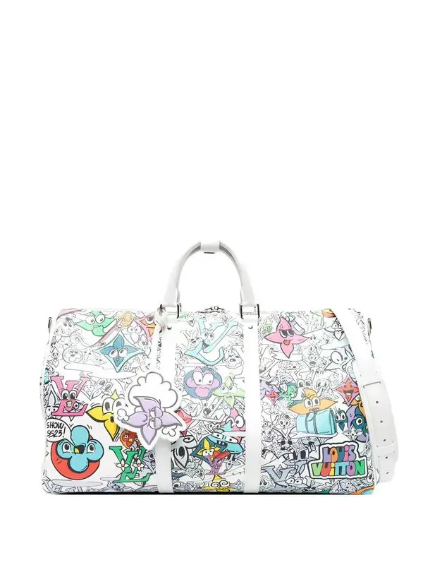 LOUIS VUITTON 2023 50 Keepall Bandoulière Comics Holdall Bag - White
