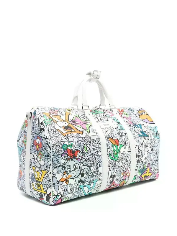 LOUIS VUITTON 2023 50 Keepall Bandoulière Comics Holdall Bag - White