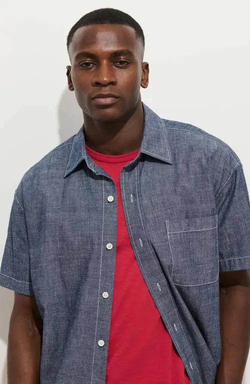 ALEX MILL Franklin Short Sleeve Cotton Chambray Button-up Shirt