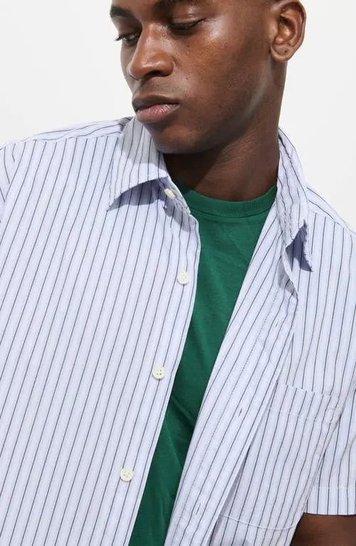 ALEX MILL Franklin Short Sleeve Stripe Cotton Button-up Shirt