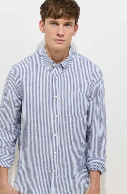 ALEX MILL Mill Stripe Linen Button-down Shirt - Blue/white