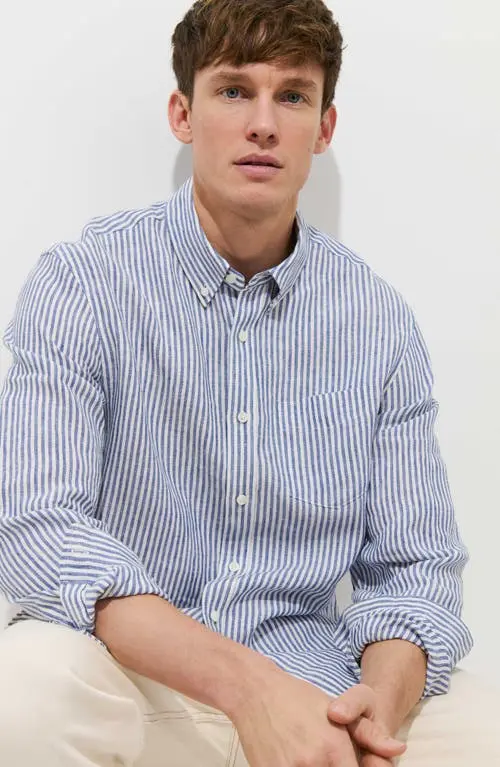 ALEX MILL Mill Stripe Linen Button-down Shirt - Blue/white