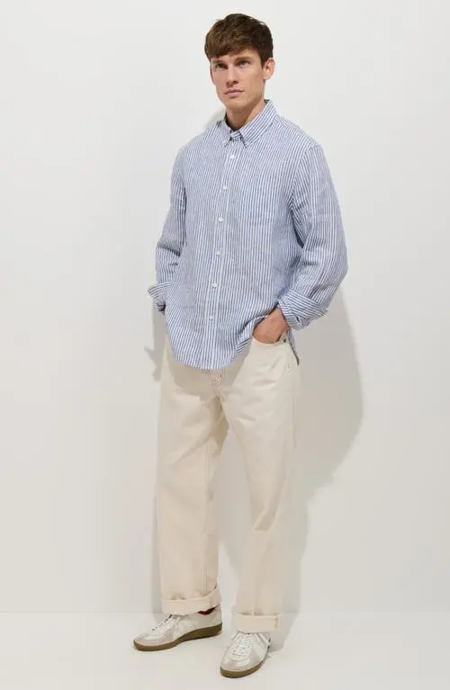 ALEX MILL Mill Stripe Linen Button-down Shirt - Blue/white