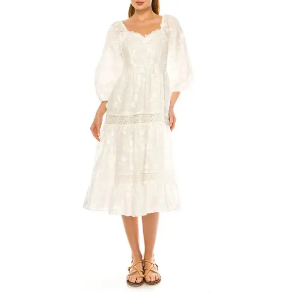 A COLLECTIVE STORY Floral Embroidered Cotton Midi Dress - Bright White